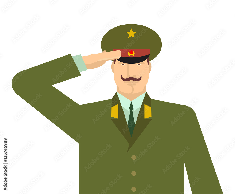 Russian military officer salute. Russia soldiers isolated. Febru Stock ...