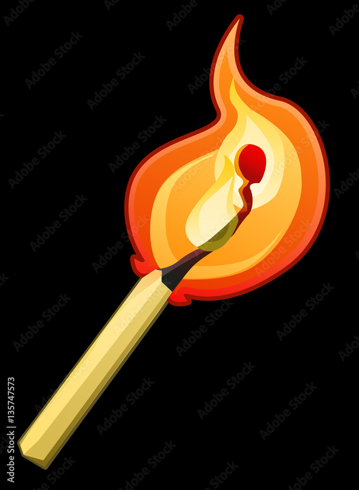 Cartoon matchstick fire, vector illustration, vertical, isolated Stock ...