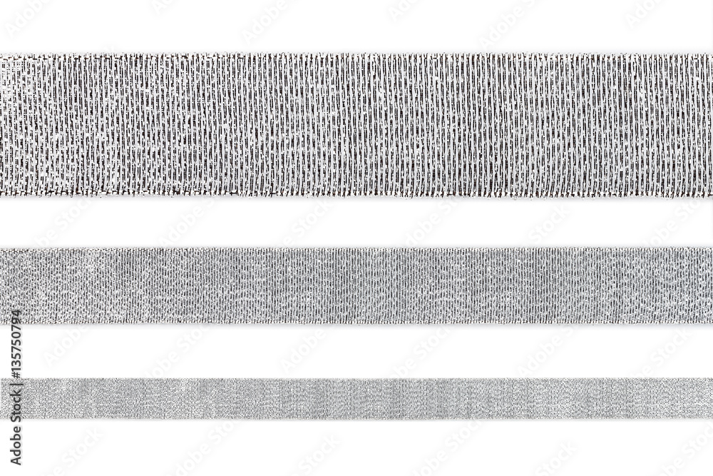 Set of straight shiny silver ribbon isolated on white background ...