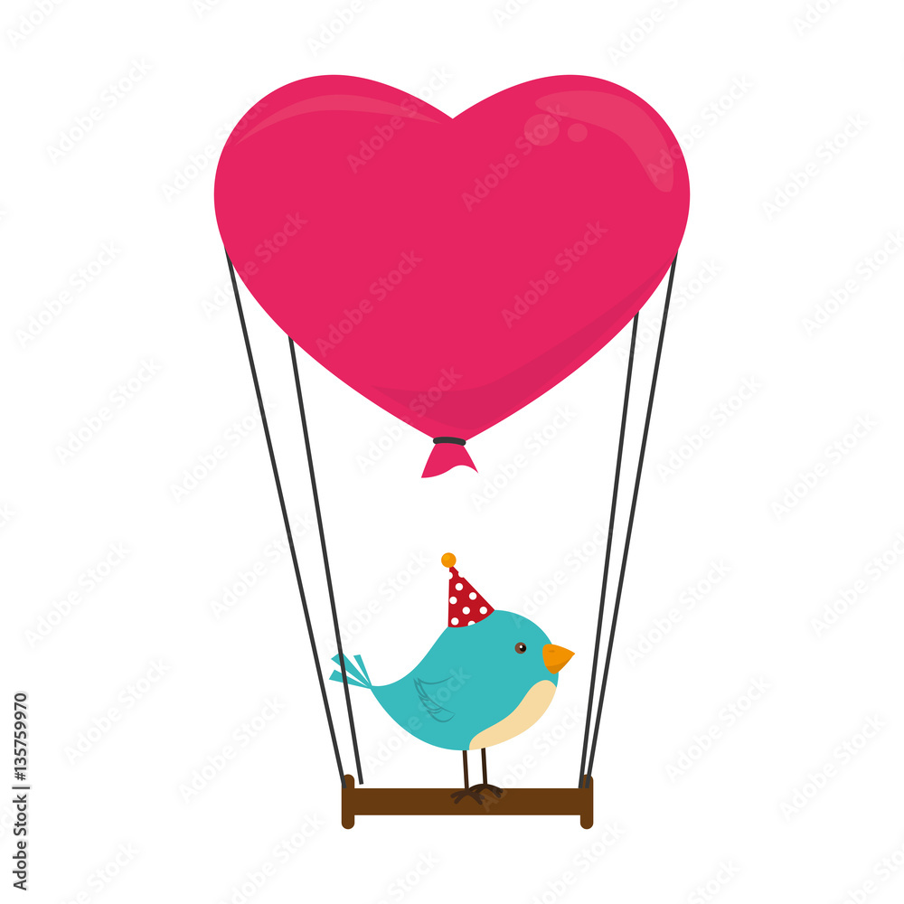 cute bird with balloon card icon vector illustration design Stock ...