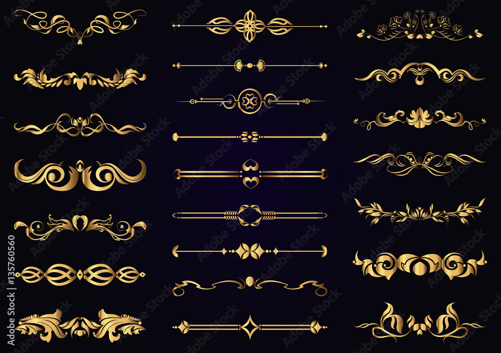 Vector set gold vintage decorative elements for design Stock Vector ...