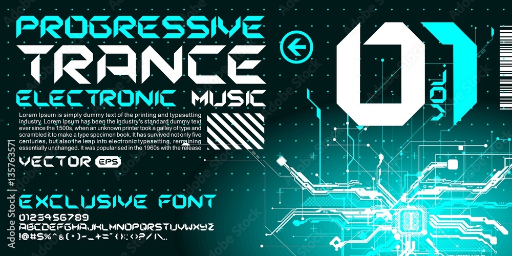 hi-tech Techno font trance style lettering vector Stock Vector | Adobe ...