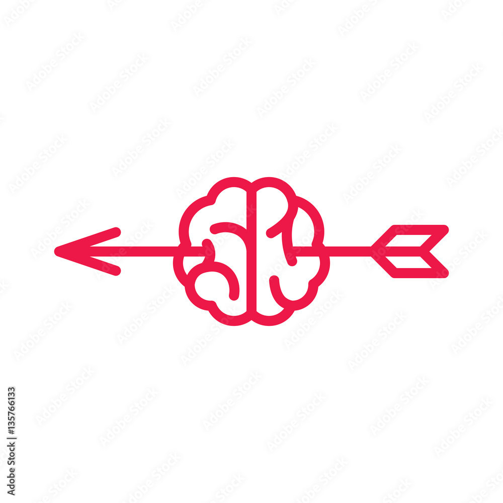 brain with arrow thin line red icon on white background, happy v Stock ...