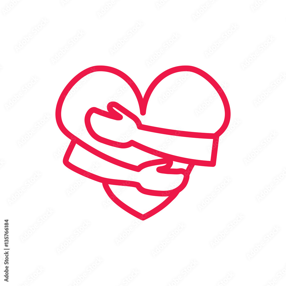 heart hug thin line red icon on white background, happy valentin Stock ...
