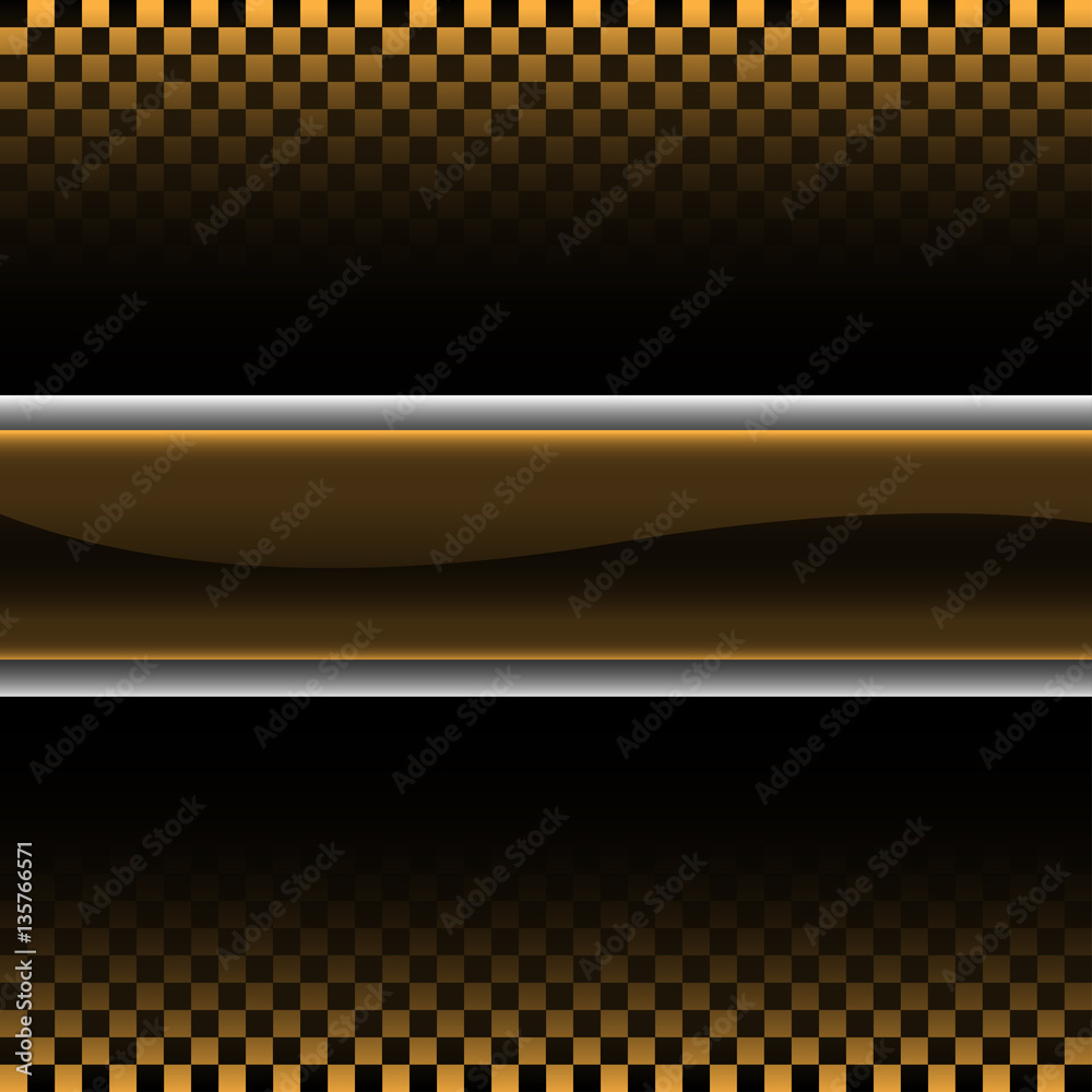 Abstract gold silver label on checkered gradient black pattern design ...