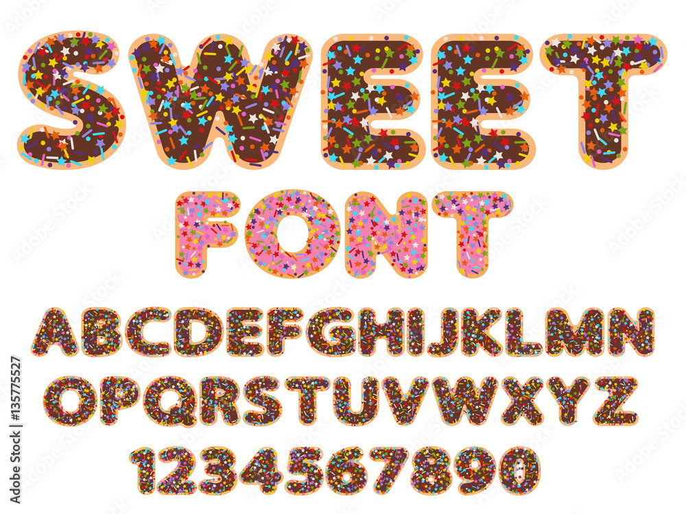 sweet flat vector rounded font alphabet and numeral signs with bakery ...