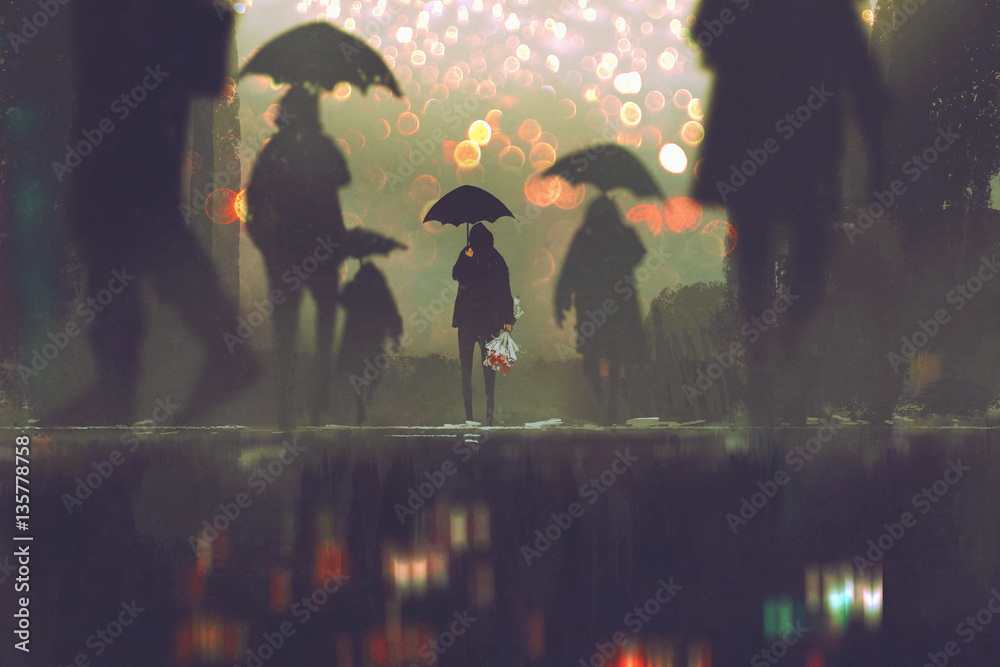 Man Standing In The Rain Alone