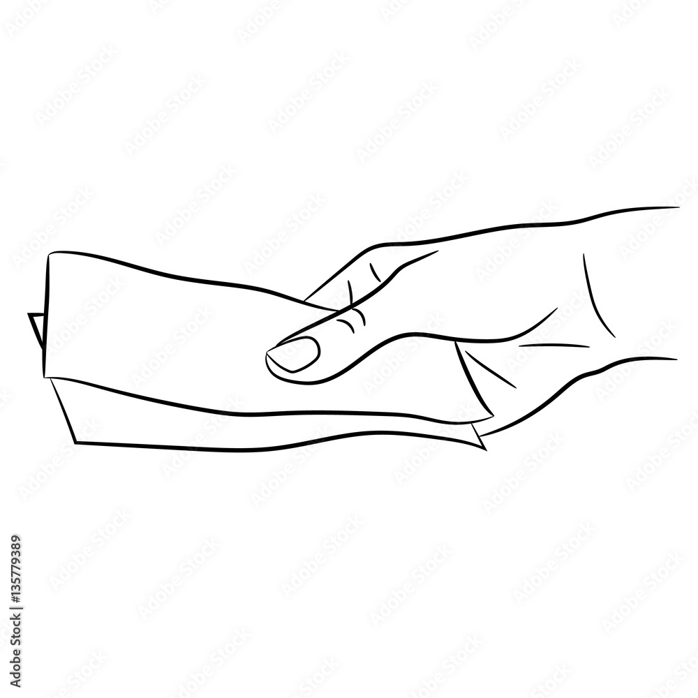 hand giving banknotes of monochrome vector illustration Stock Vector ...