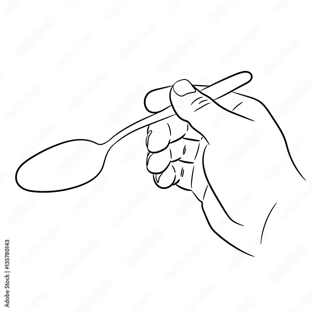 hand holding a spoon of monochrome vector illustration Stock Vector ...