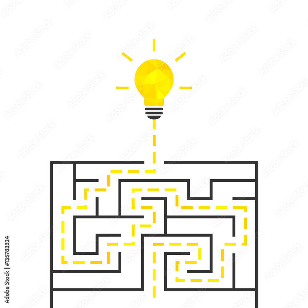 Maze and lightbulb as challenge and idea concept Stock Vector | Adobe Stock