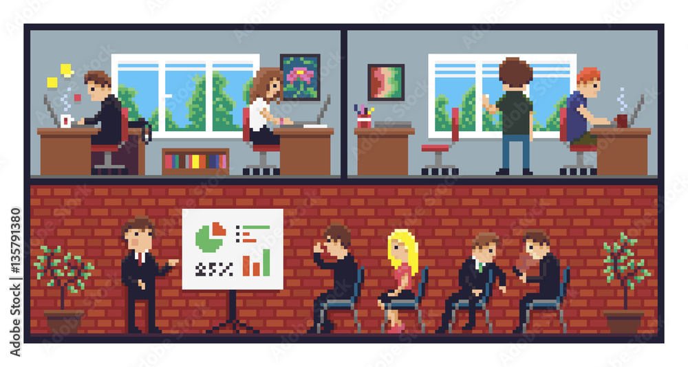 Pixel Art Office Stock Vector | Adobe Stock