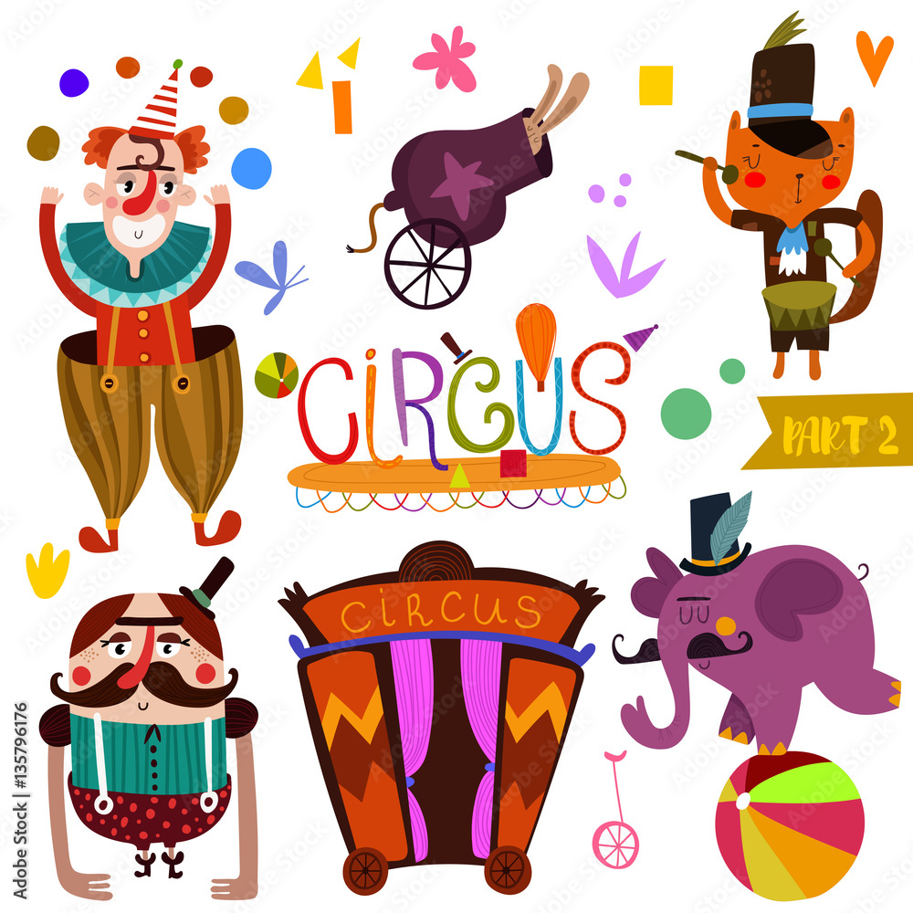 Circus collection with actors and animals in cartoon style. Stock ...