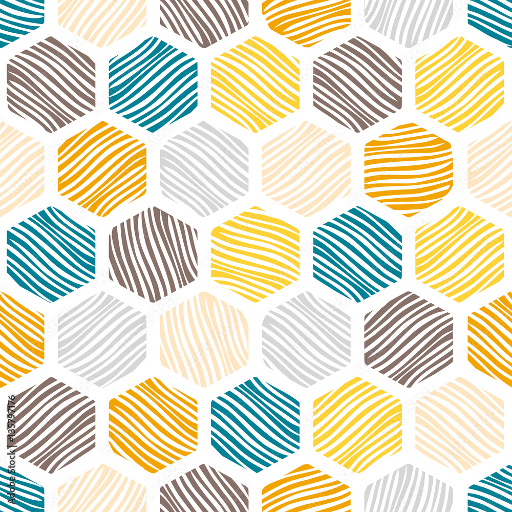 Seamless honeycomb pattern with hand drawn textures. Stock Vector ...