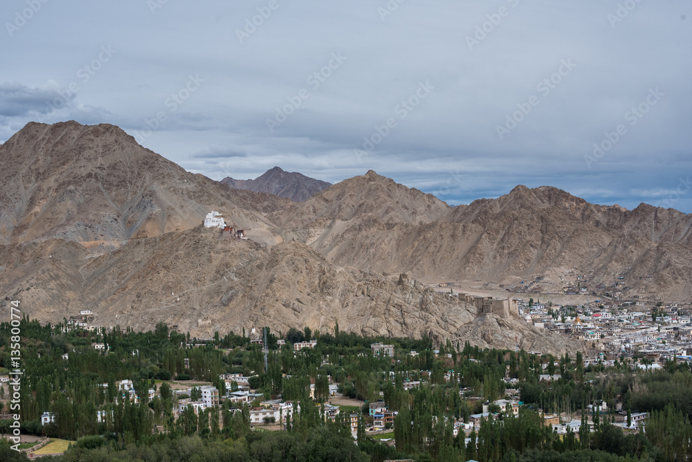 Panoramic view in Lah, North of India. Top view of ladakh landscape ...