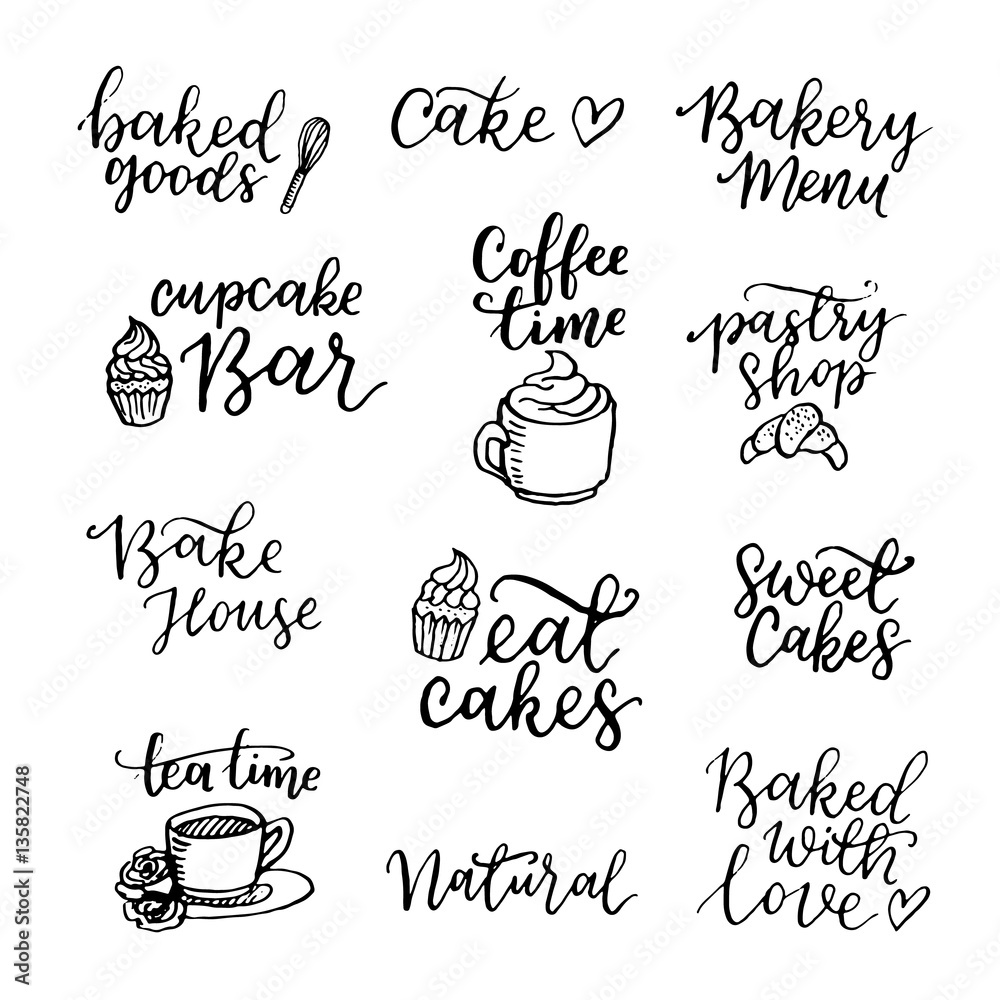 Vector set of vintage bakery hand lettering logos, badges. Typography ...