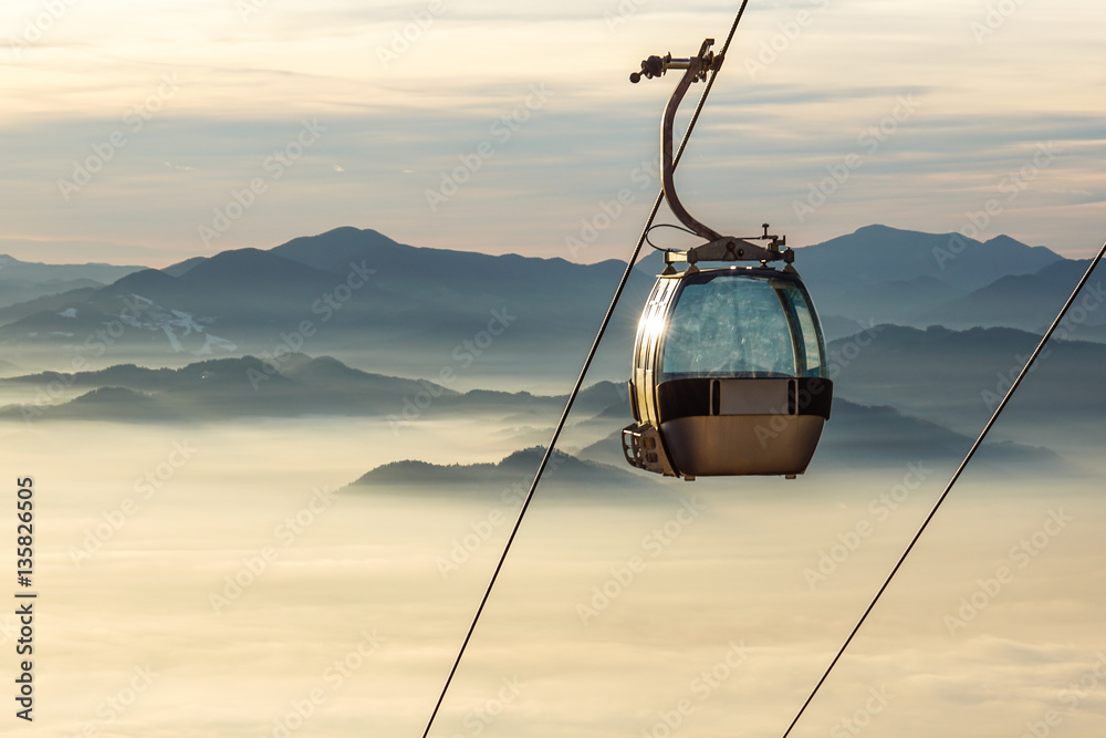 Ski lift cable booth or car, Ropeway and cableway transport sistem for ...