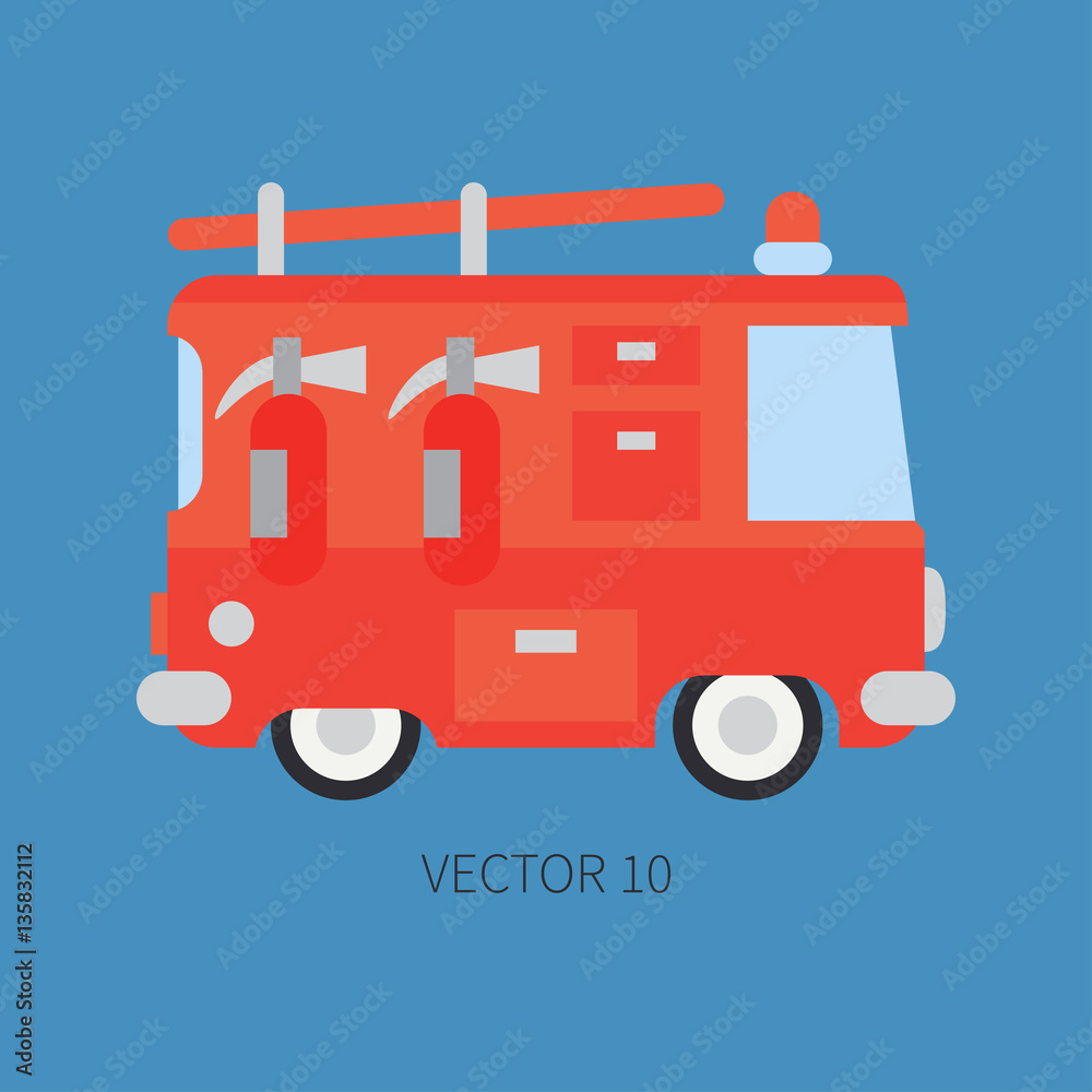 Plain flat vector color icon fire truck. Emergency assistance vehicle ...