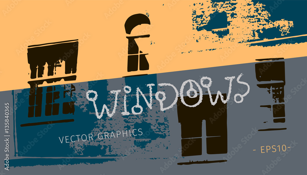 Vector urban image with bright spots and lighting in windows. Grunge ...