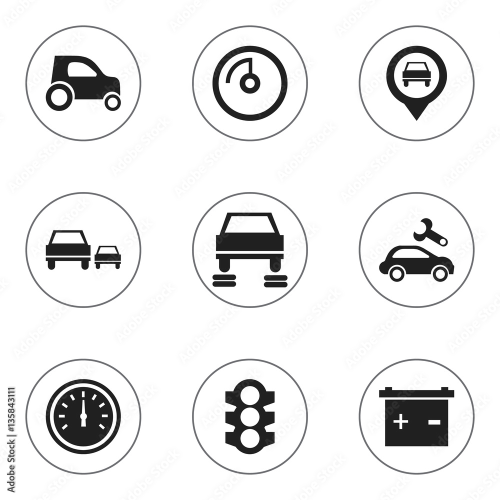 Set Of 9 Editable Vehicle Icons. Includes Symbols Such As Accumulator ...