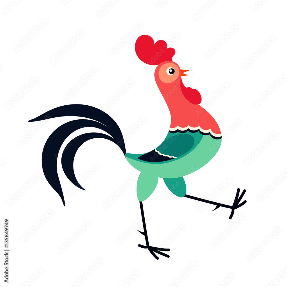 Vector illustration of walking cartoon rooster Stock Vector | Adobe Stock