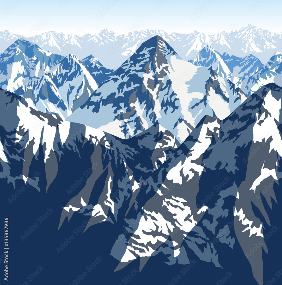 vector Himalaya alps mountains background texture seamless pattern ...