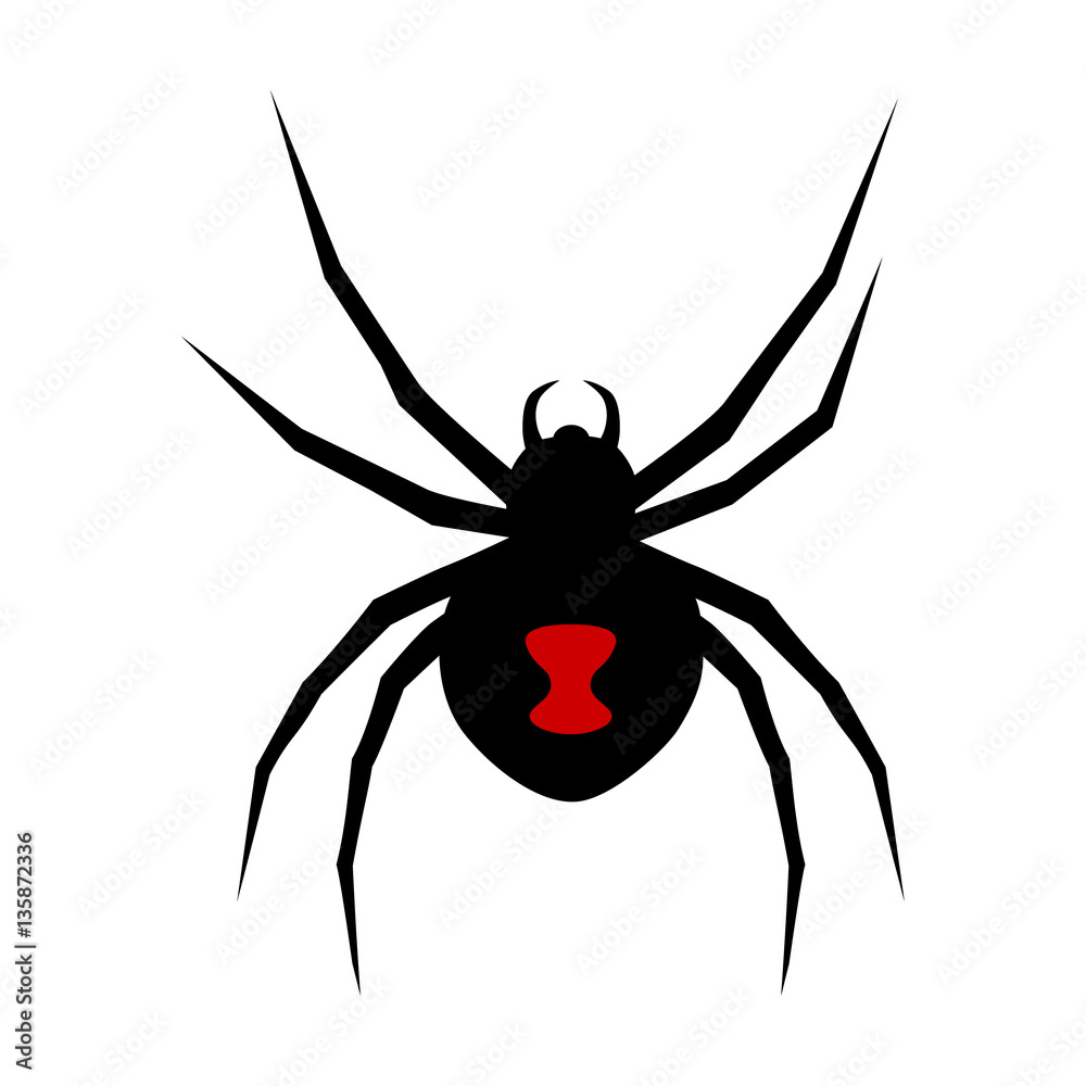 Black widow spider with red marking flat vector icon for apps and ...