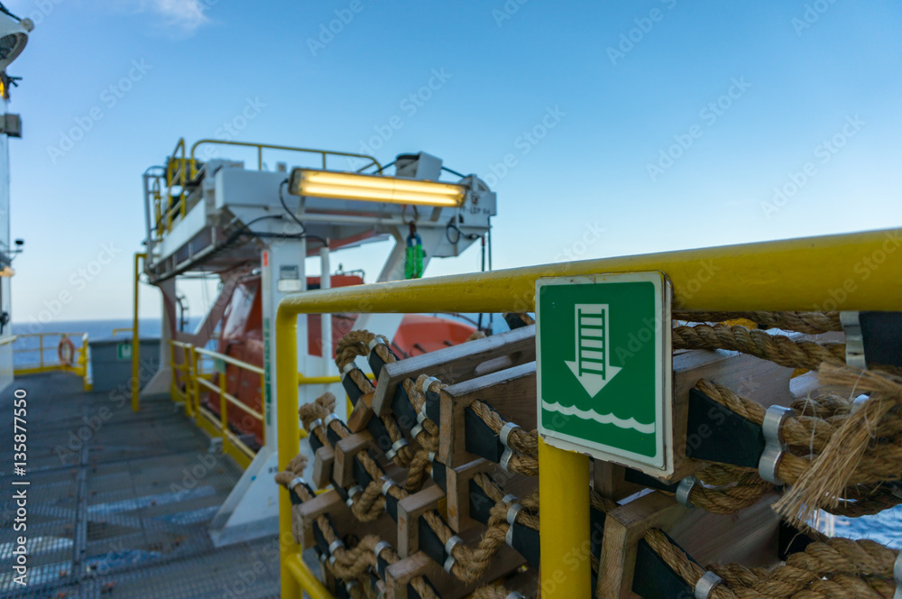Emergency ledder on offshore jackup drilling rig for secondary ...