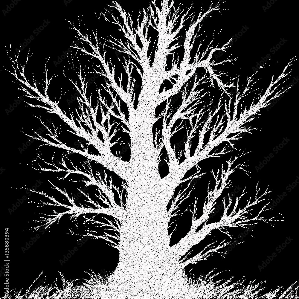 Stippled Tree on Black - vector illustration Stock Vector | Adobe Stock