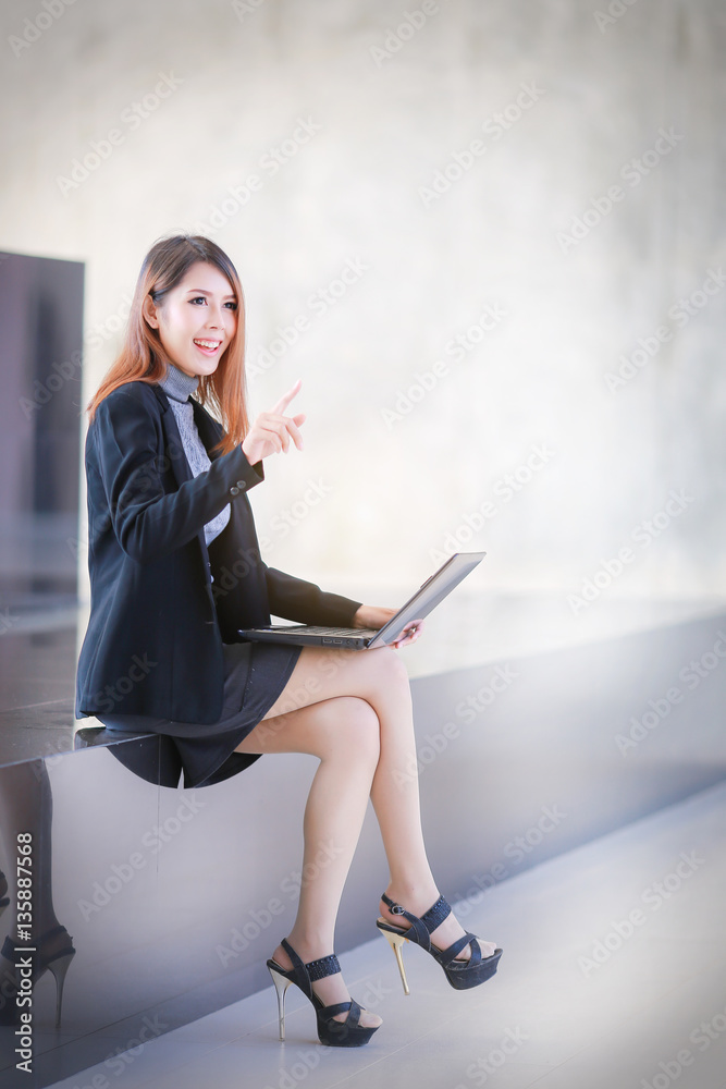 Asian people business woman sit down on the balcony, The beautiful ...