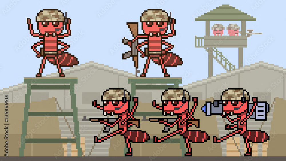 pixel art ant army Stock Illustration | Adobe Stock
