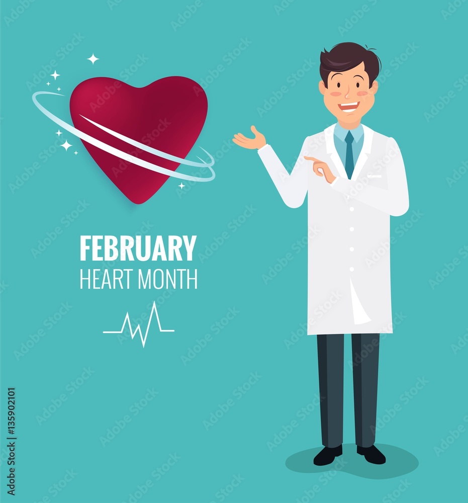 February National Heart Month Poster Full Length Male Doctor With Lab
