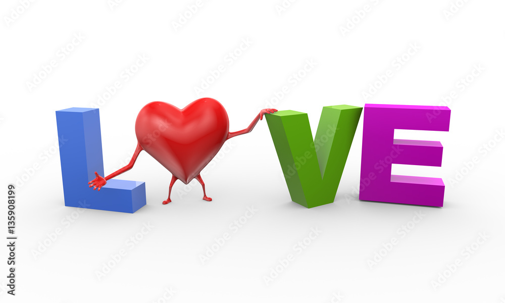 3d heart in word text love Stock Illustration | Adobe Stock