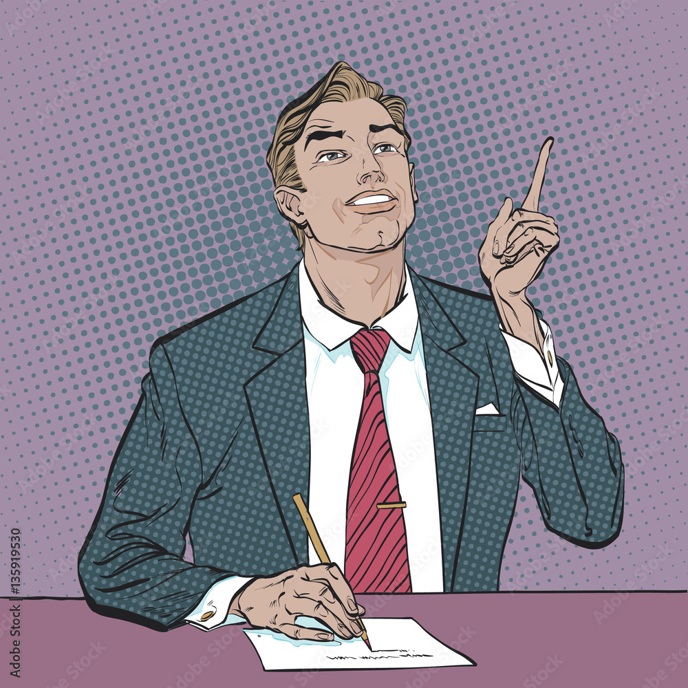 A sitting man with pointing index finger. Man trying to explain ...