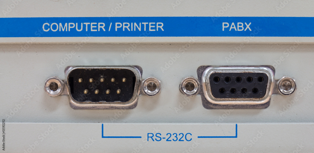 Serial communications connector RS 232.Meal and femeal connector Stock ...