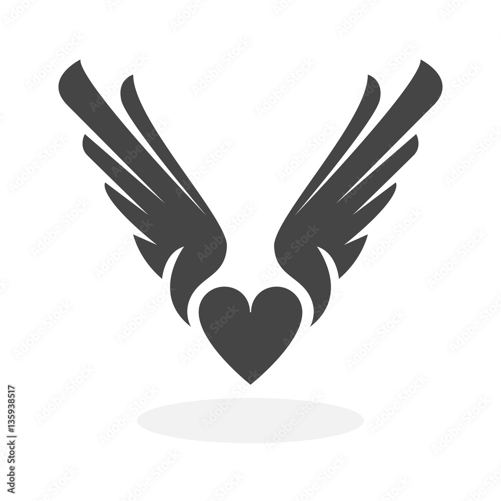 Heart with wings Icon. Vector logo on white background Stock Vector ...