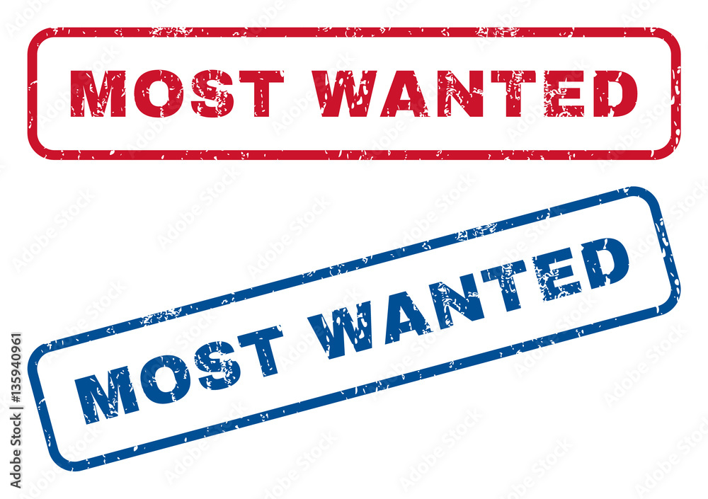 Most Wanted text rubber seal stamp watermarks. Vector style is blue and ...