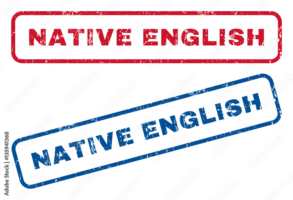 Native English text rubber seal stamp watermarks. Vector style is blue ...