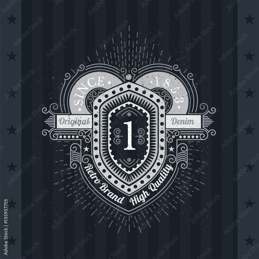 Round ribbons with line pattern and light rays behind the shield on ...