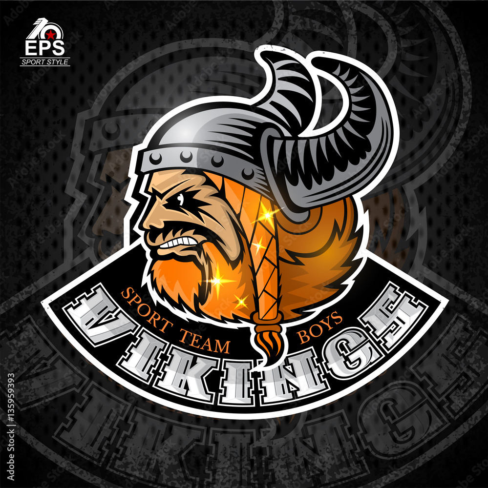 Beard man face in profile with horned helmet. Logo for any sport team ...