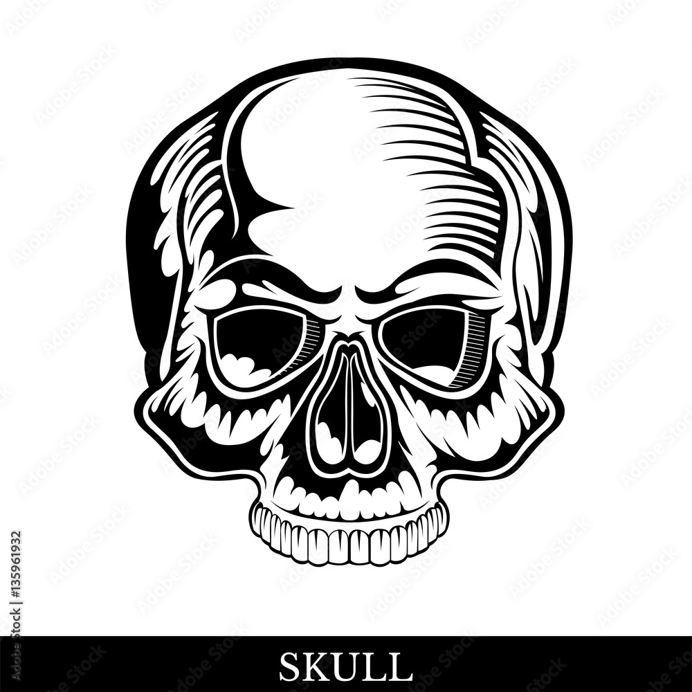 Black human skull front view without a lower jaw vector de Stock ...