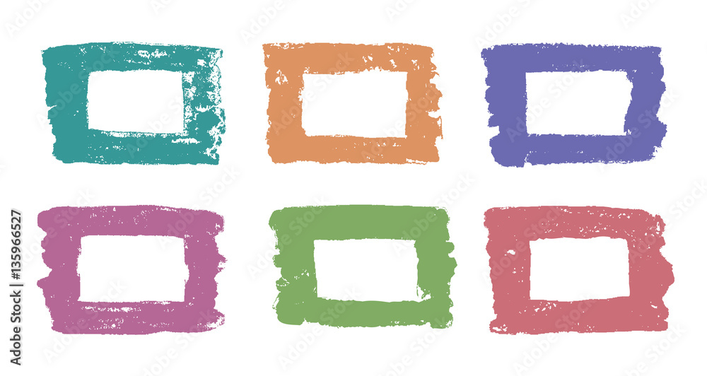 Hand drawing vector square design elements. Set of retro colored funny ...