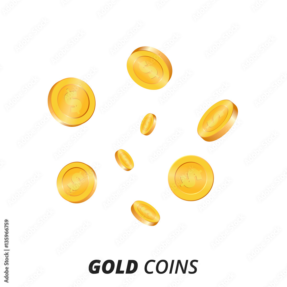 Gold coins vector illustration. Gold coins background. 3d vector coins ...