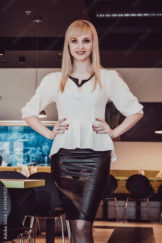 Slim young model aged 20s girl posing for camera. Beautiful long ...