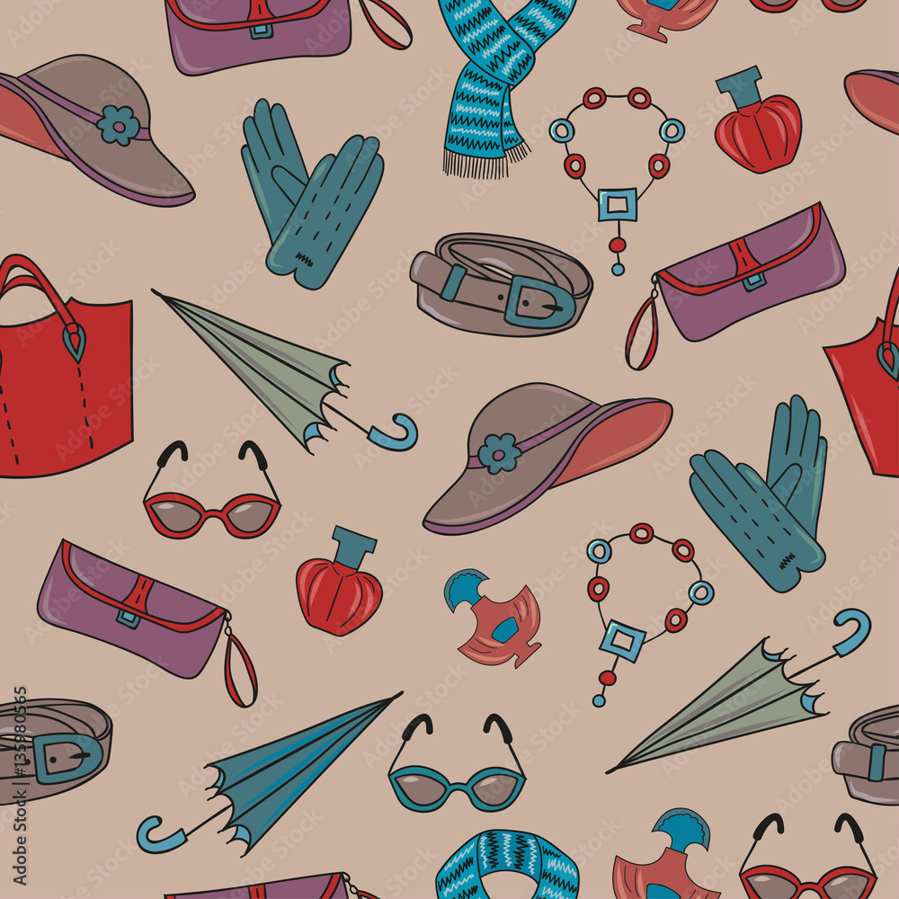 Woman accessories vector seamless pattern. Fashion background. Stock ...