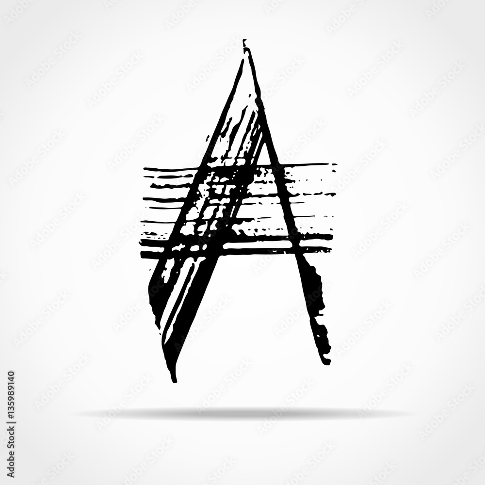 Letter A. Handwritten by dry brush. Rough strokes font. Vector ...