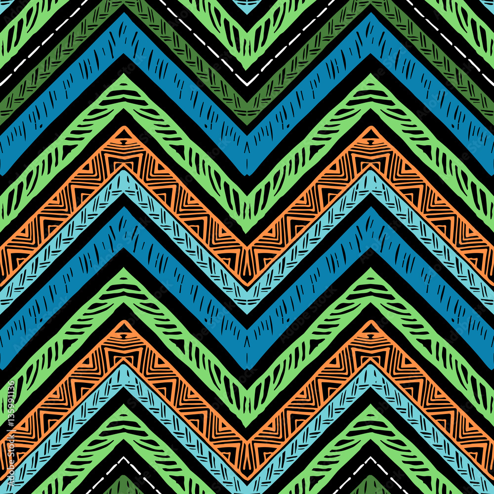 Stripes bright tribal seamless pattern with zigzag Stock Vector | Adobe ...