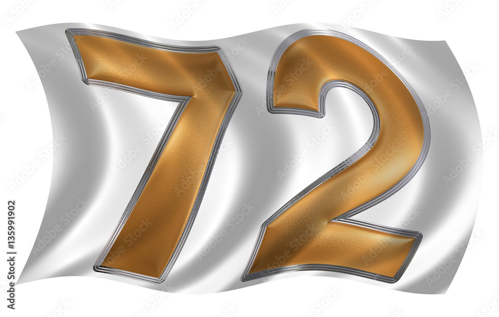 In the wind fluttering the flag with numeral 72, seventy two, is ...