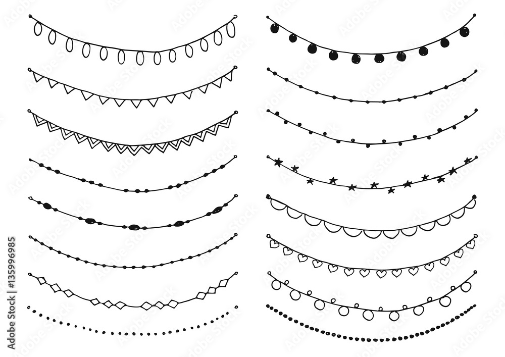 Vector hand drawn illustration. Garland. Design element. Doodling. Set ...