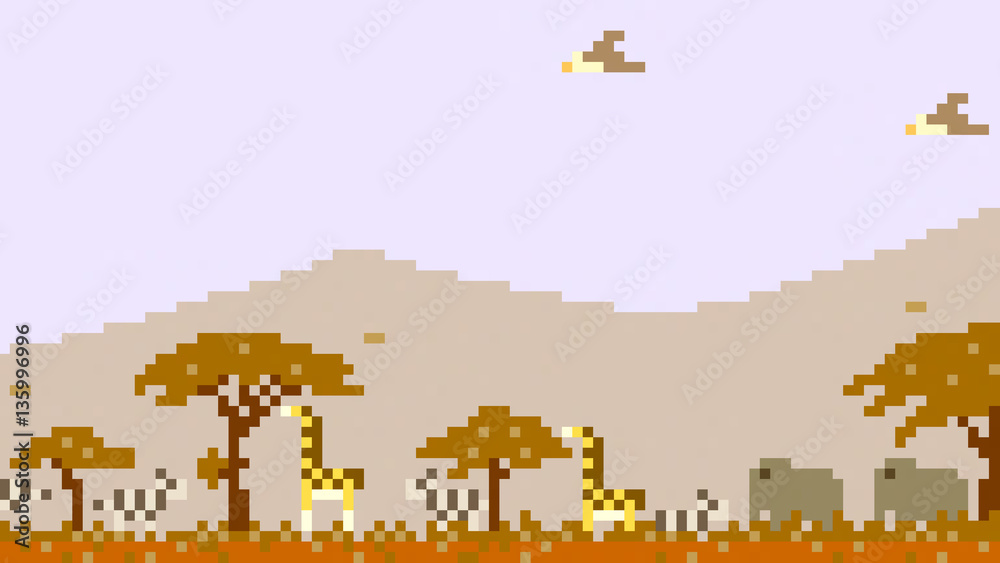 pixel art savanna Stock Illustration | Adobe Stock