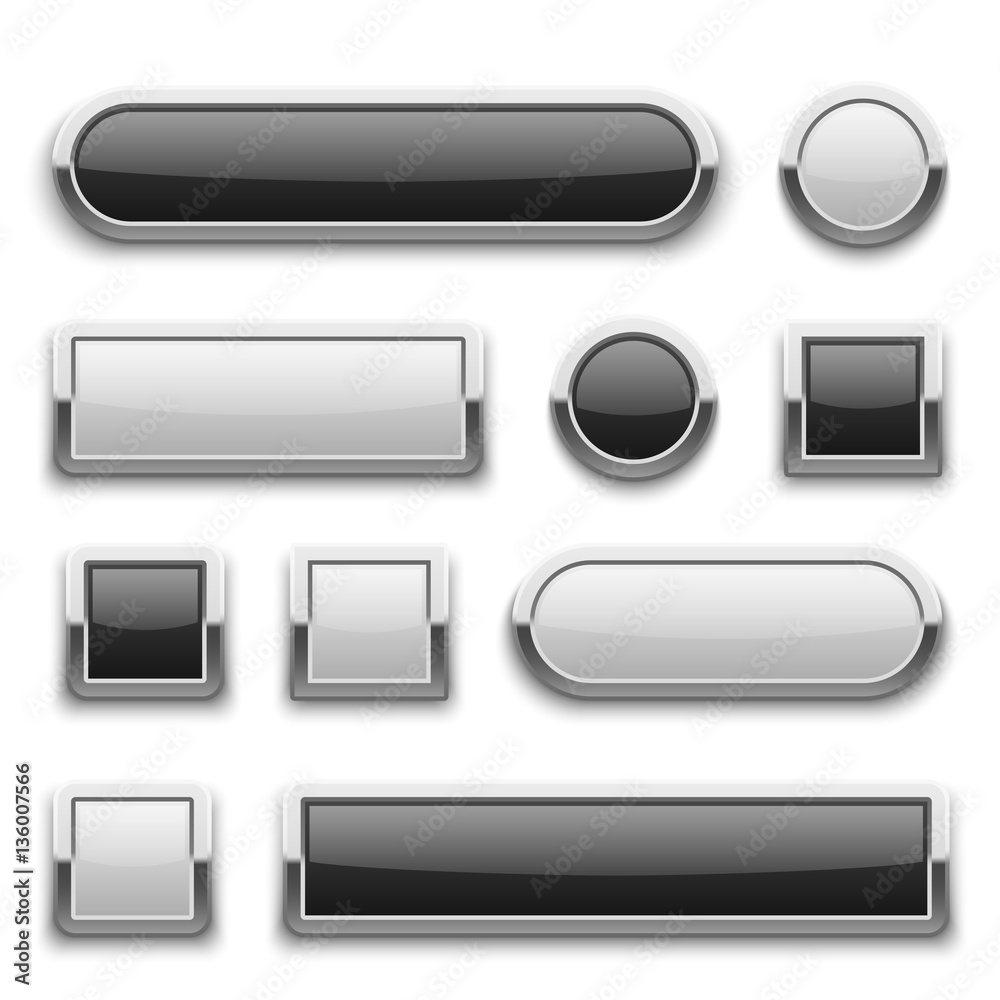 White and black 3d technology buttons with shiny silver chrome metal ...